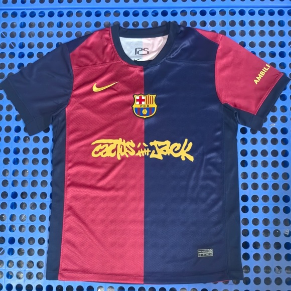 Nike | Shirts | Nike Fc Barcelona Cactus Jack Travis Scott Red And Blue ...